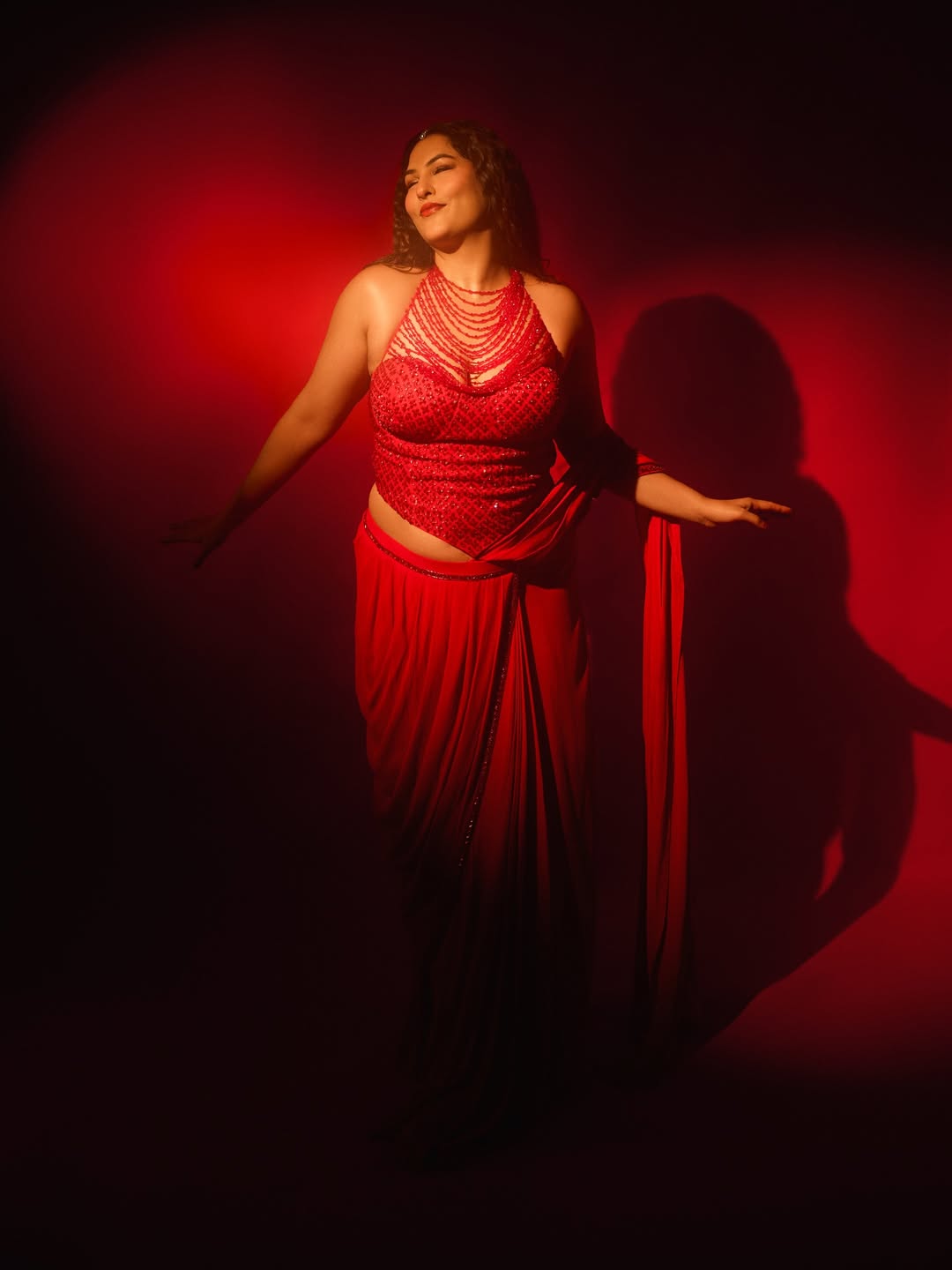 Sakshi Sindwani Turns Up the Heat in Striking Red Saree